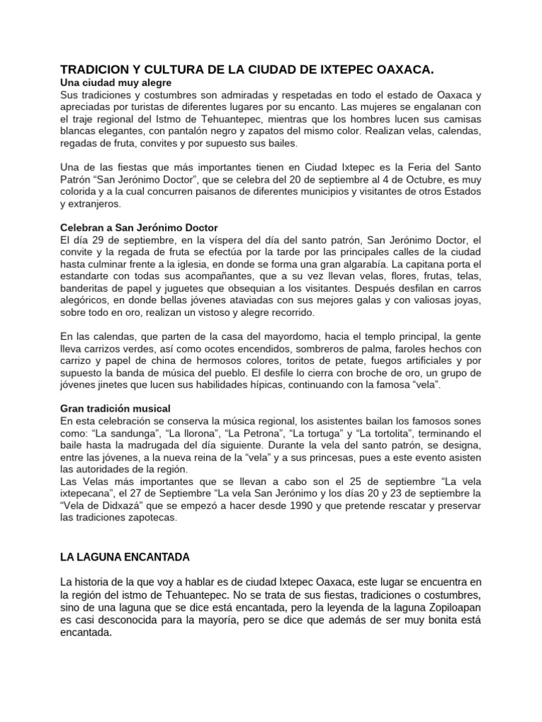 Tradiciones y leyendas de Ixtepec, Oaxaca | PDF