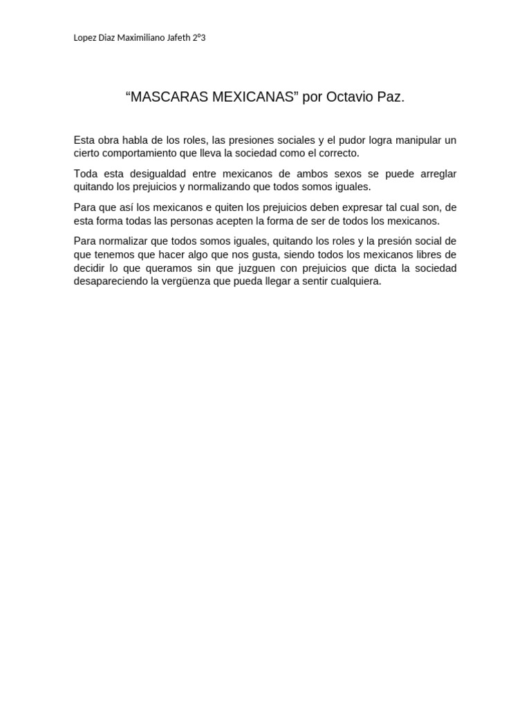 Desigualdad y Libertad en "Máscaras Mexicanas" | PDF