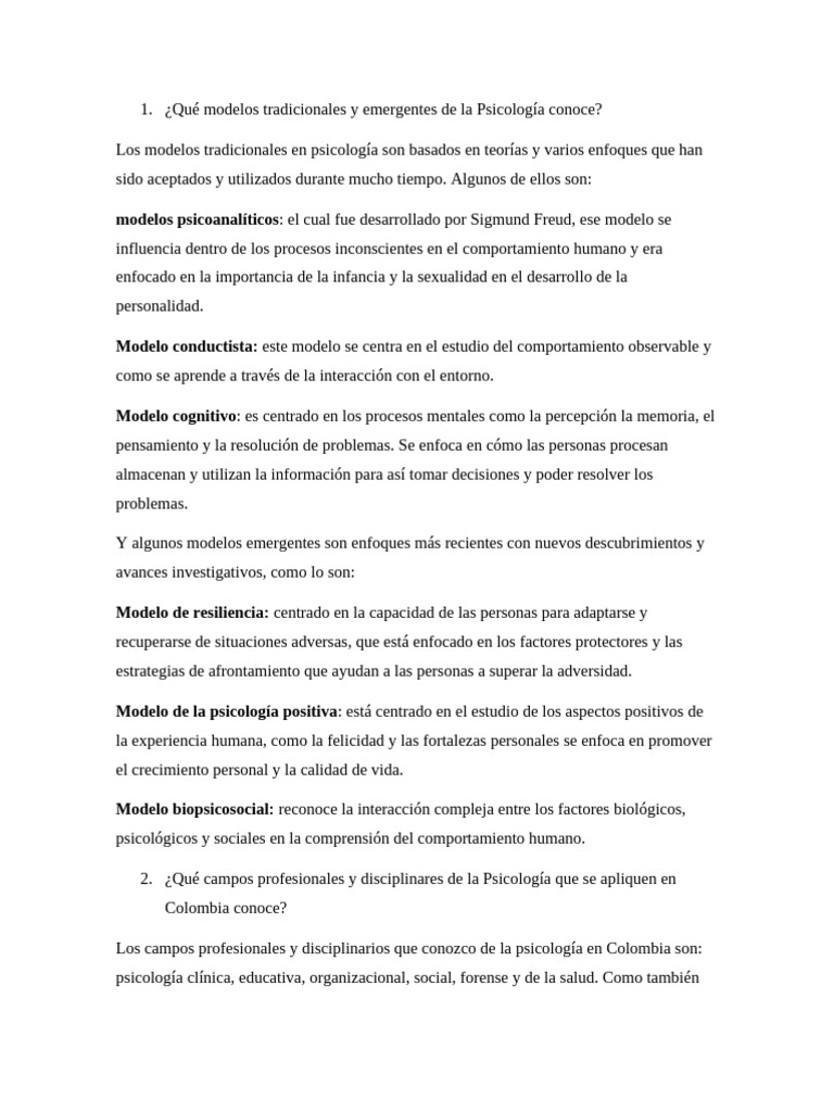 Modelos Psicologicos | PDF | Sicología | Comportamiento