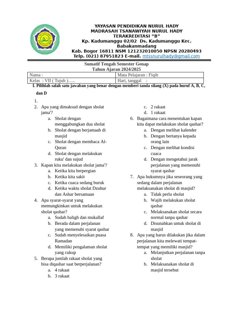 SOAL FIQIH KELAS 7 Fix | PDF