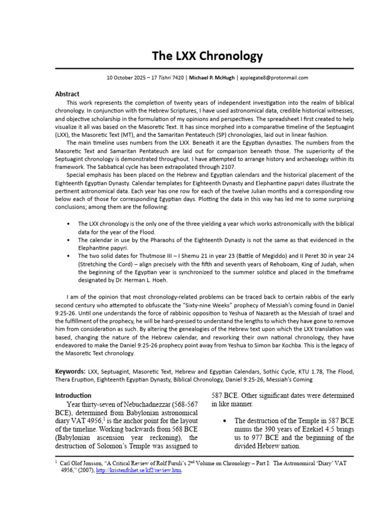 The LXX Chronology | PDF | Septuagint | Bible