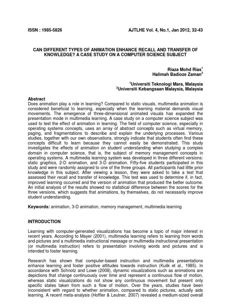 Can Different Types of Animation Enhance Recall and Transfer of ...