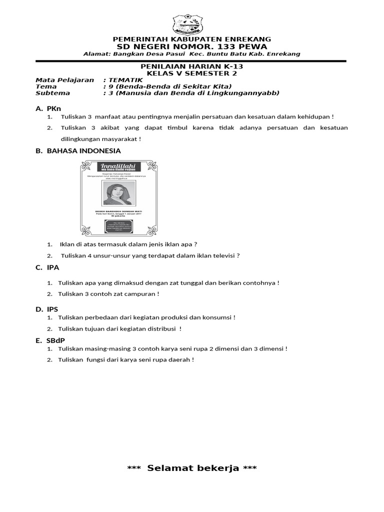 Soal PH Tema 9 Subtema 3 | PDF