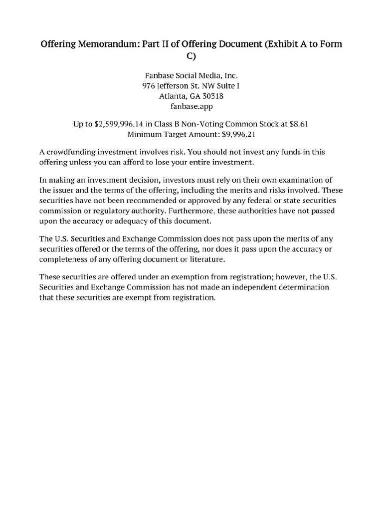 Fanbase SEC Offering | PDF