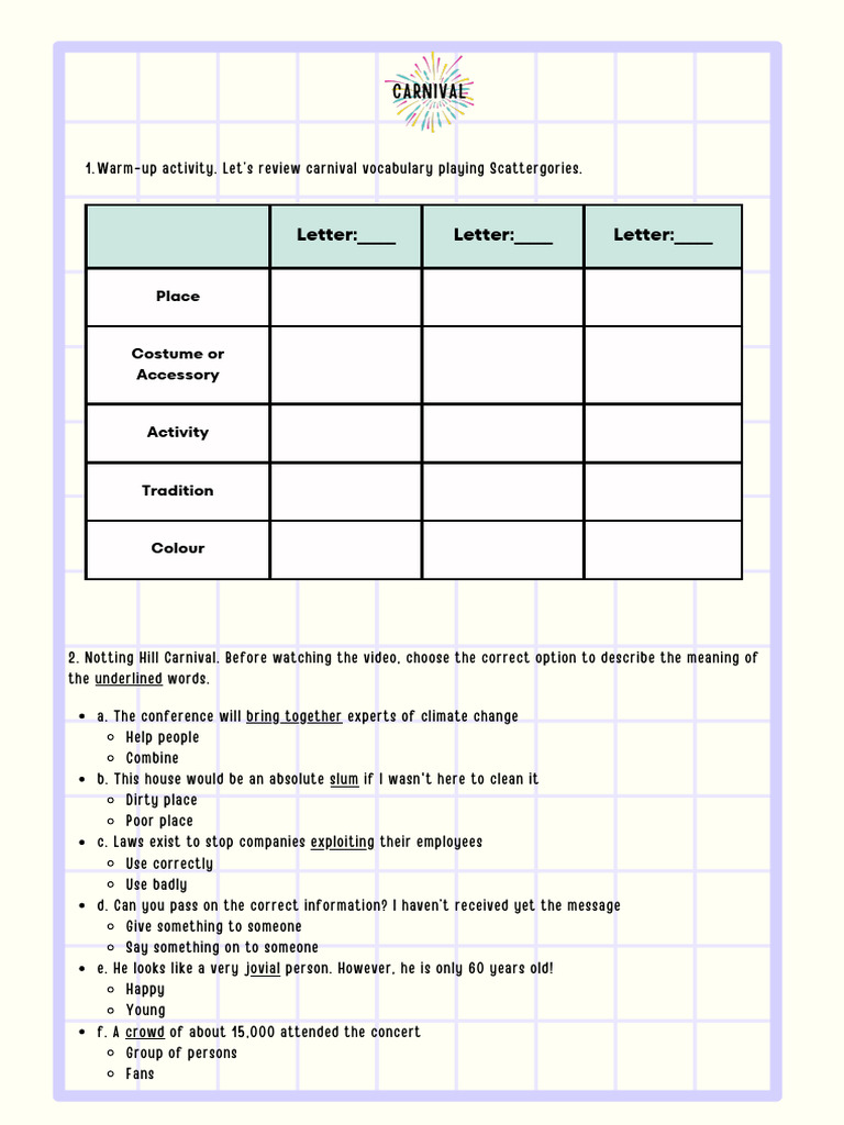 Carnival Vocabulary and Notting Hill Insights | PDF