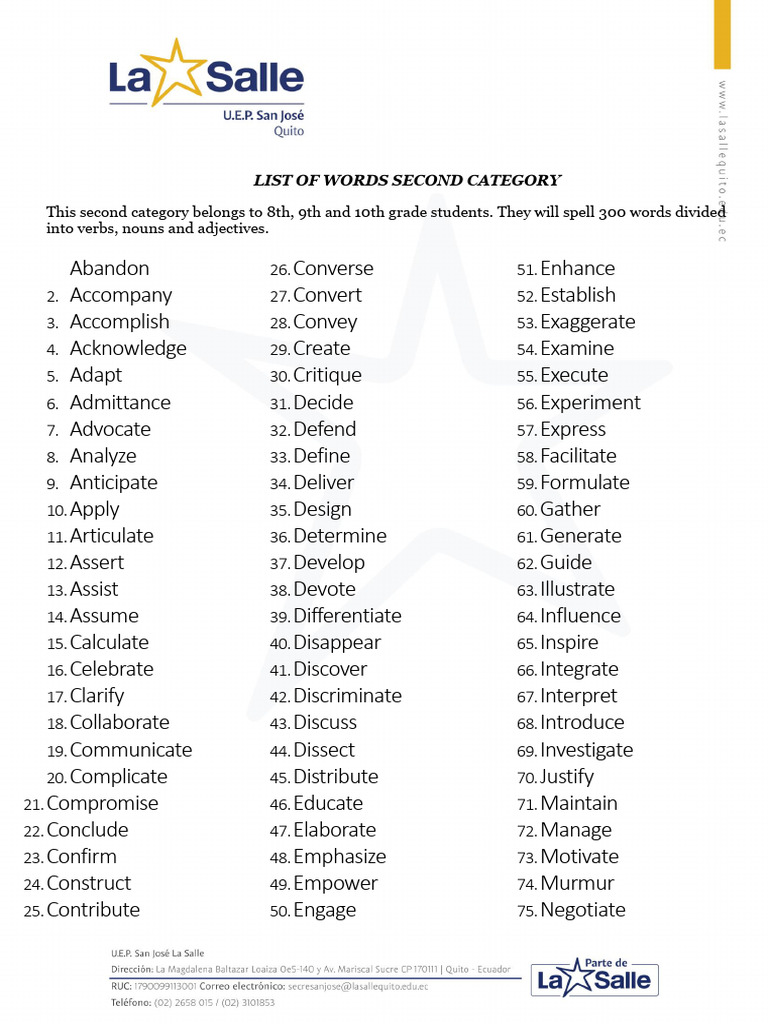 300 Words for 8th-10th Grade Spelling | PDF | Word