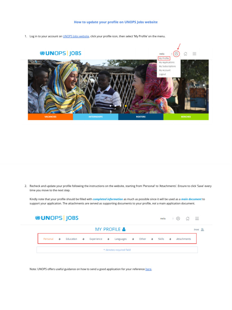 Update Your UNOPS Jobs Profile Guide | PDF