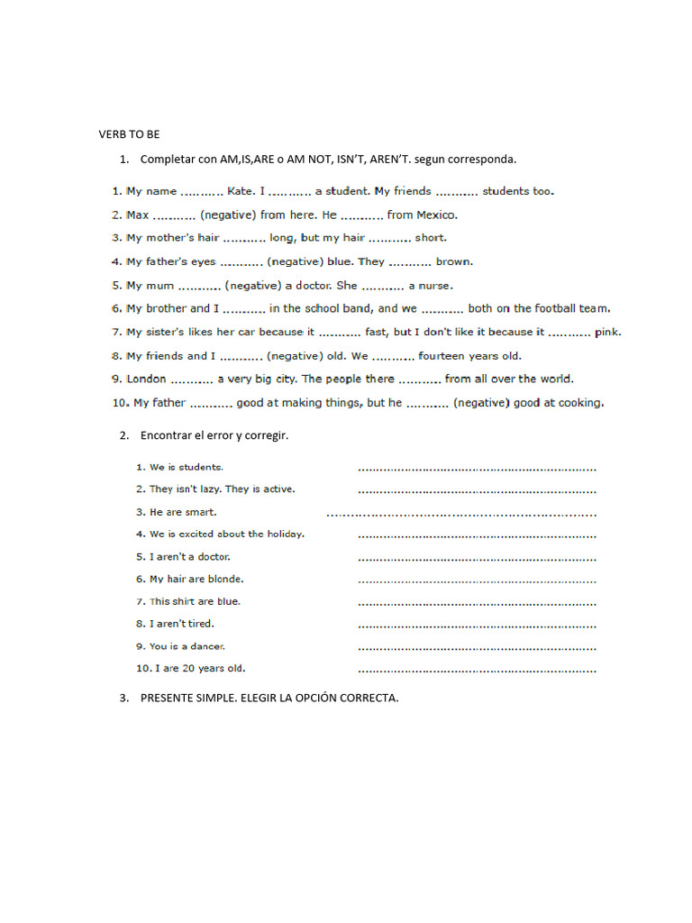 Verb To Be Exercises and Corrections | PDF