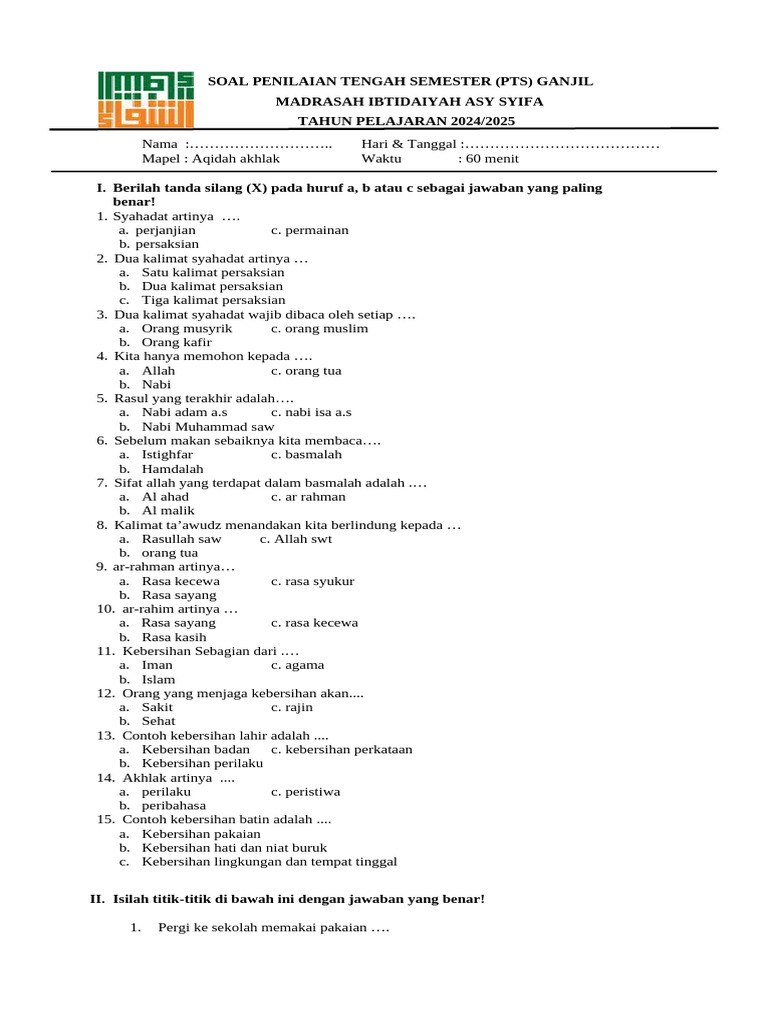 PTS Aa Kelas 1 | PDF