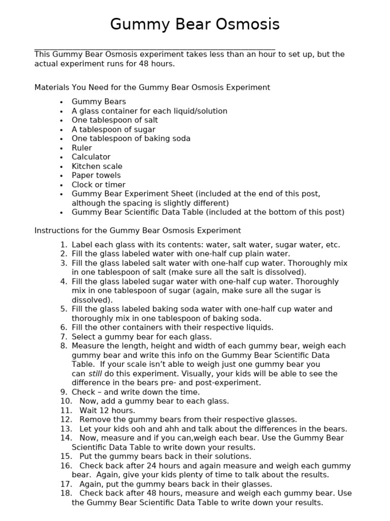 EXPERIMENTO Gummy Bear Osmosis | PDF | Water