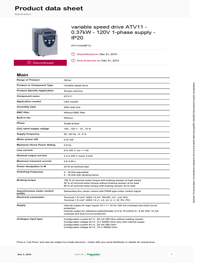 ATV11 Variable Speed Drive Discontinued | PDF | Hertz | Electromagnetic ...