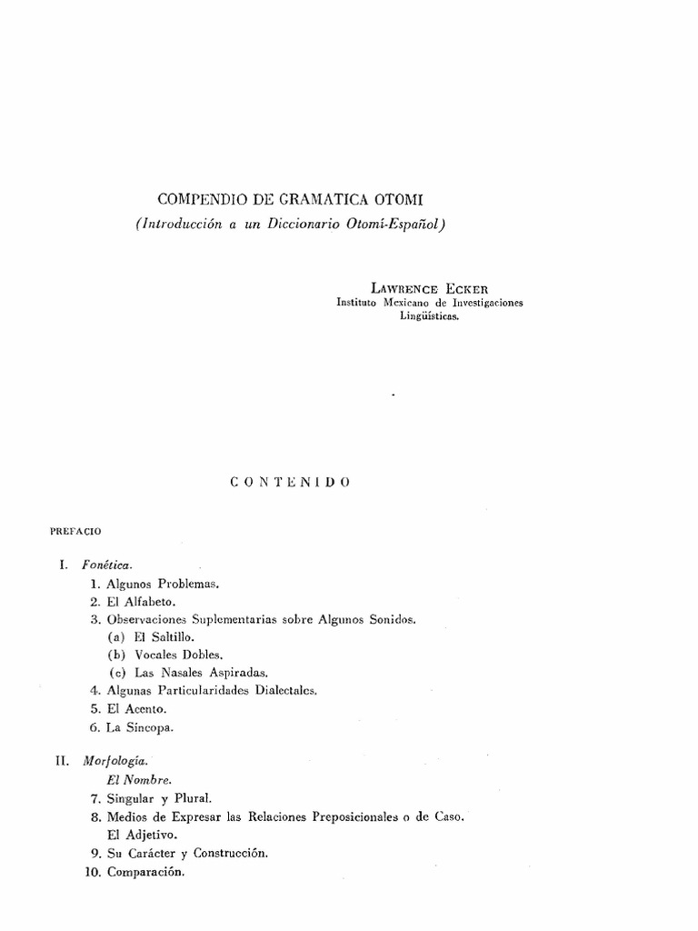 Lawrence Ecker - Compendio de Gramátic Otomí | PDF
