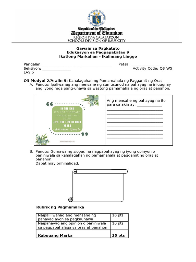 EsP9-LAS-Q3-W5 | PDF