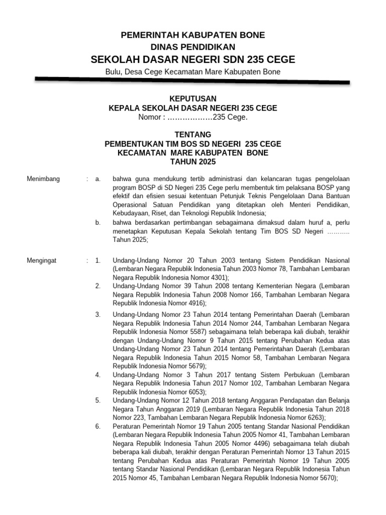 SK Tim BOS Sekolah 2025 235 CEGE | PDF