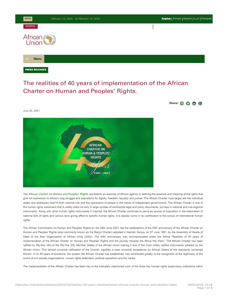 40 Years of the African Charter Impact | PDF | African Union | Human Rights