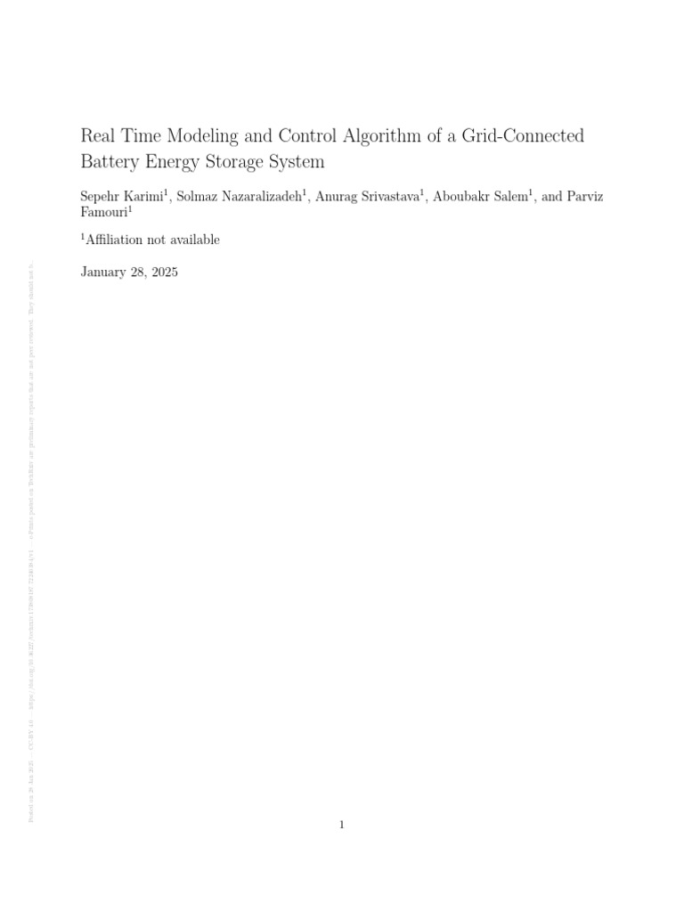 Real Time Modeling and Control Algorithm of A Grid-Connected Battery Energy Storage System | PDF ...