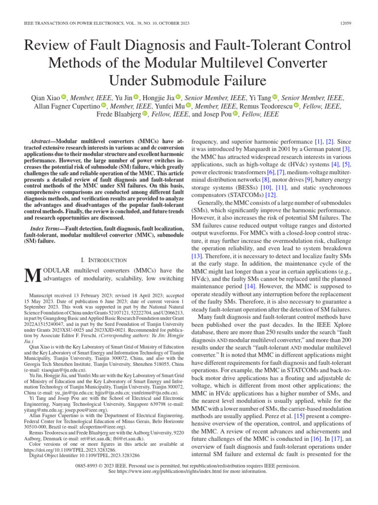 Review of Fault Diagnosis and Fault-Tolerant Control Methods of The Modular Multilevel | PDF ...