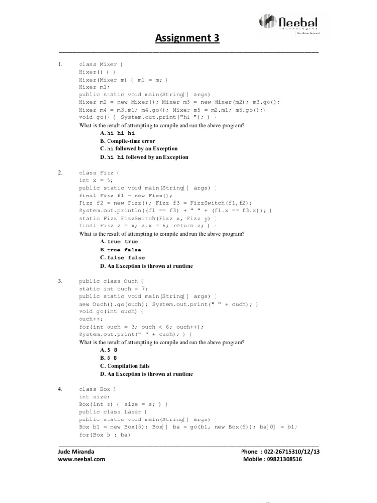 Java Objectives Assignment 3 Pdf Class Computer Programming String Computer Science