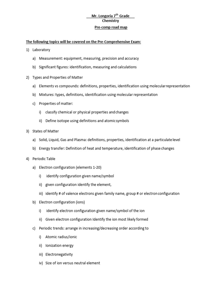 Chemistry 7 - Longoria Precomp Road Map | PDF | Ion | Chemistry