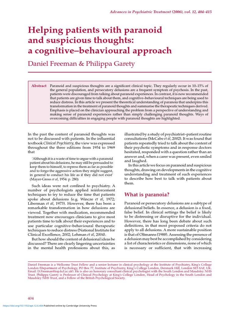 Helping Patients With Paranoid and Suspicious Thoughts A ...