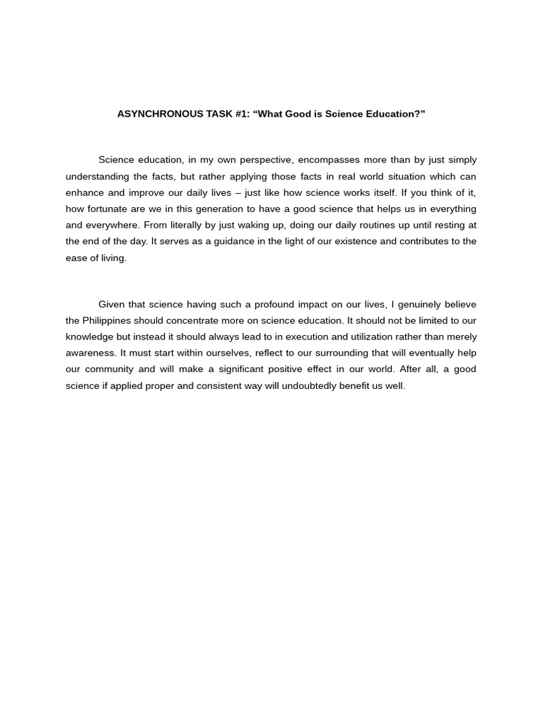 ASYNCHRONOUS TASK #1: "What Good Is Science Education?" | PDF