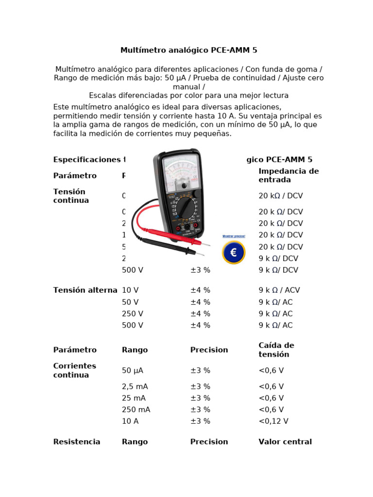 Multímetros Ficha Tecnicas | PDF | Electricidad | Ingenieria Eléctrica