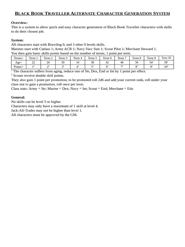 Alternate Character Generation (1) | PDF