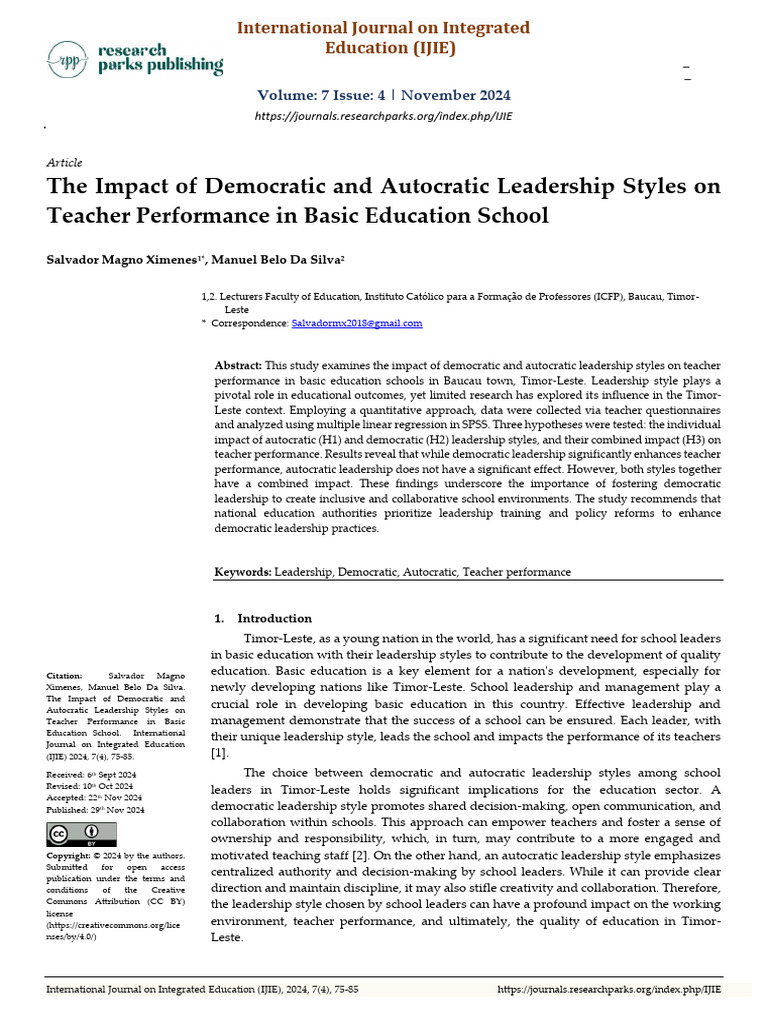 The Impact of Democratic and Autocratic Leadership | PDF | F Test ...