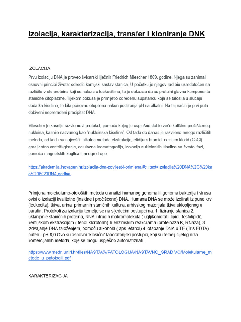 Izolacija, Karakterizacija, Transfer I Kloniranje DNK-1 | PDF