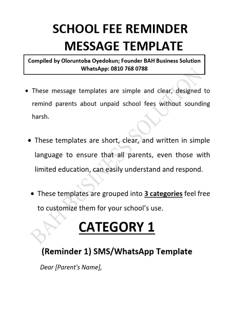 Fee Reminder Messages - Gift | PDF