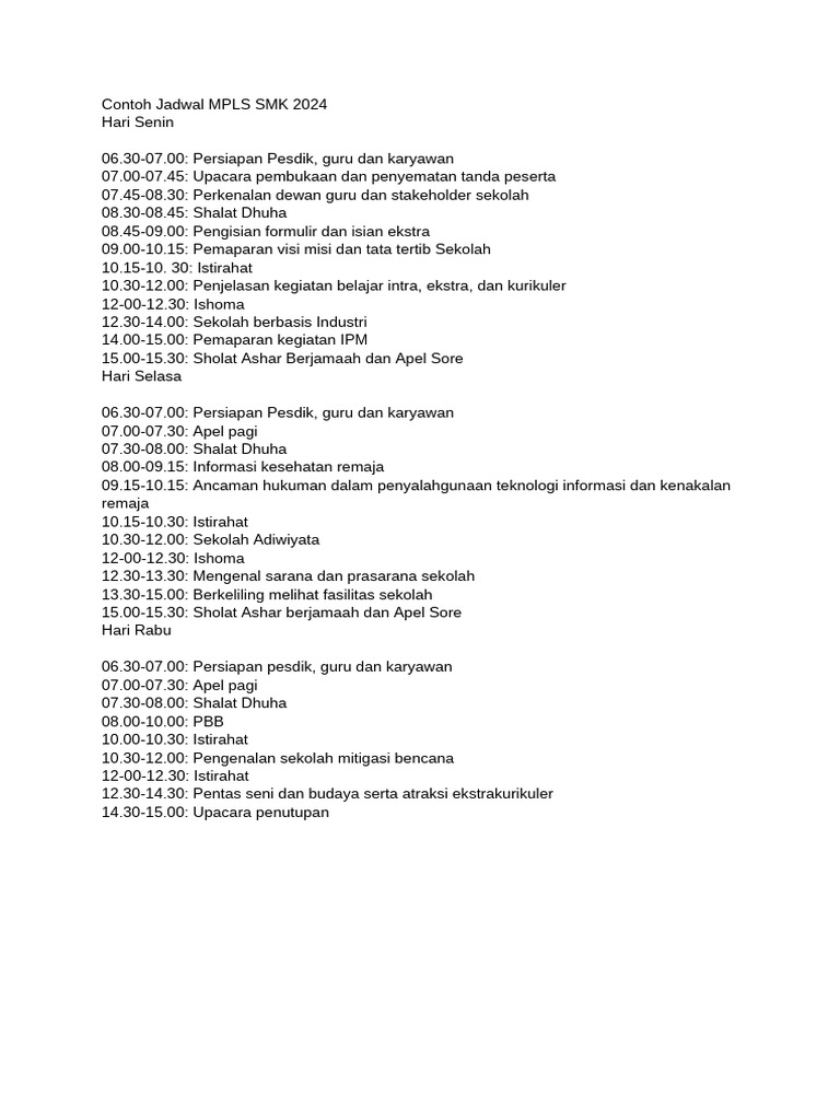 Jadwal MPLS SMK 2024 Lengkap | PDF