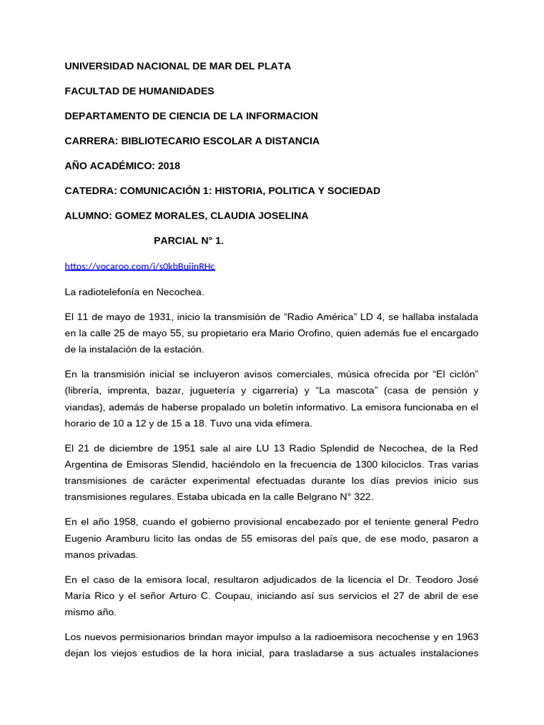 Gomez Morales, Claudia_Parcial 1_historia | PDF | Radiodifusión | Radio