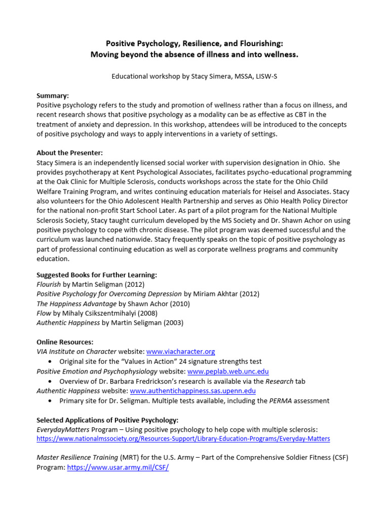Positive Psychology Handout | PDF | Positive Psychology | Cognition