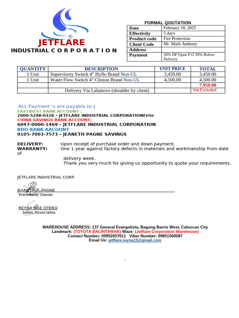 Formal Contract Offer Sheet For Mark Anthony Drey | PDF