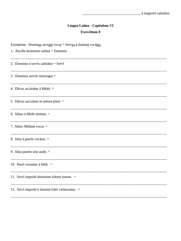 Lingua Latina - Capitulum VI - Exercitia 8 | PDF