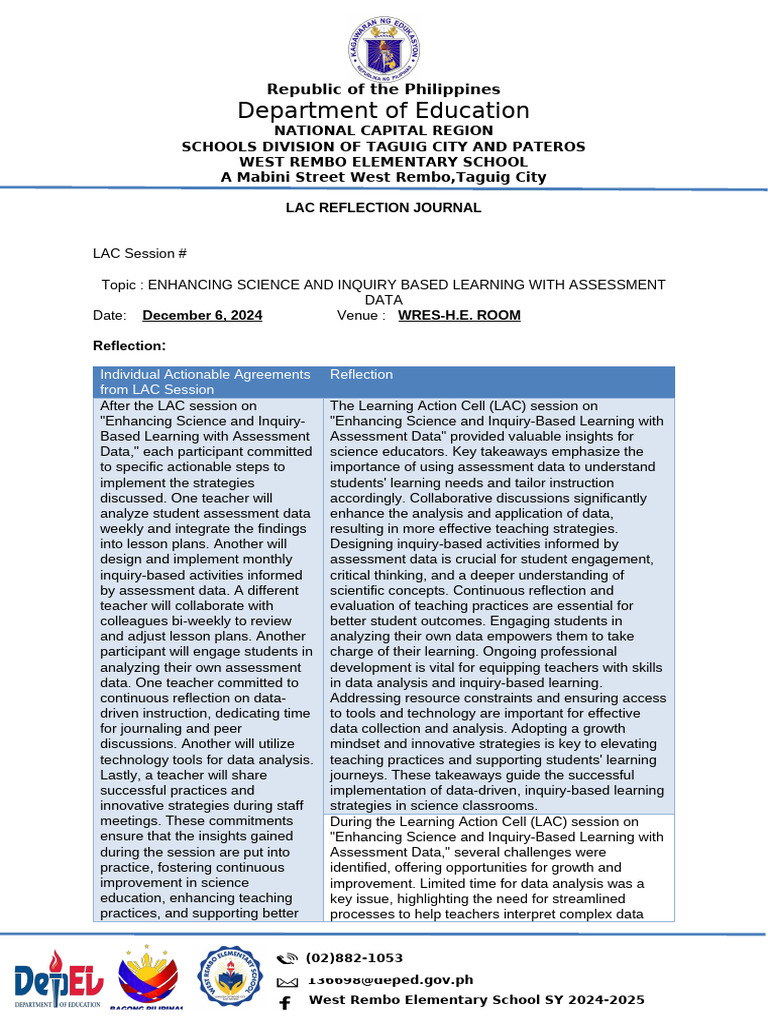 LAC- REFLECTION DEC6,2024 | PDF | Inquiry Based Learning | Teachers