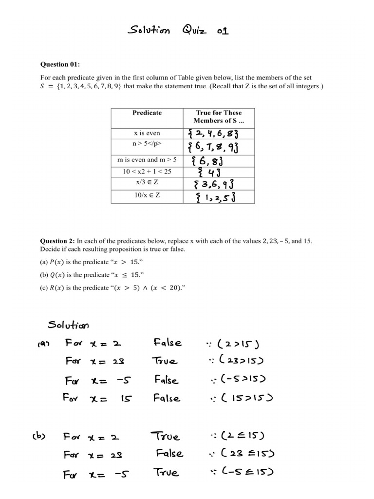 Solution Quiz 01 | PDF