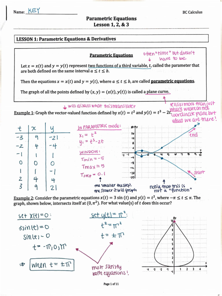 BC CALC U10 Filled Notes - Parametric | PDF