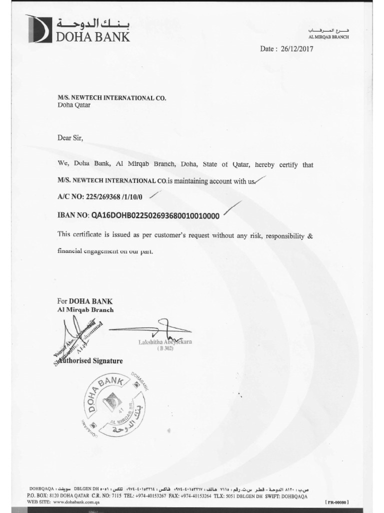Doha Bank Letter Head | PDF