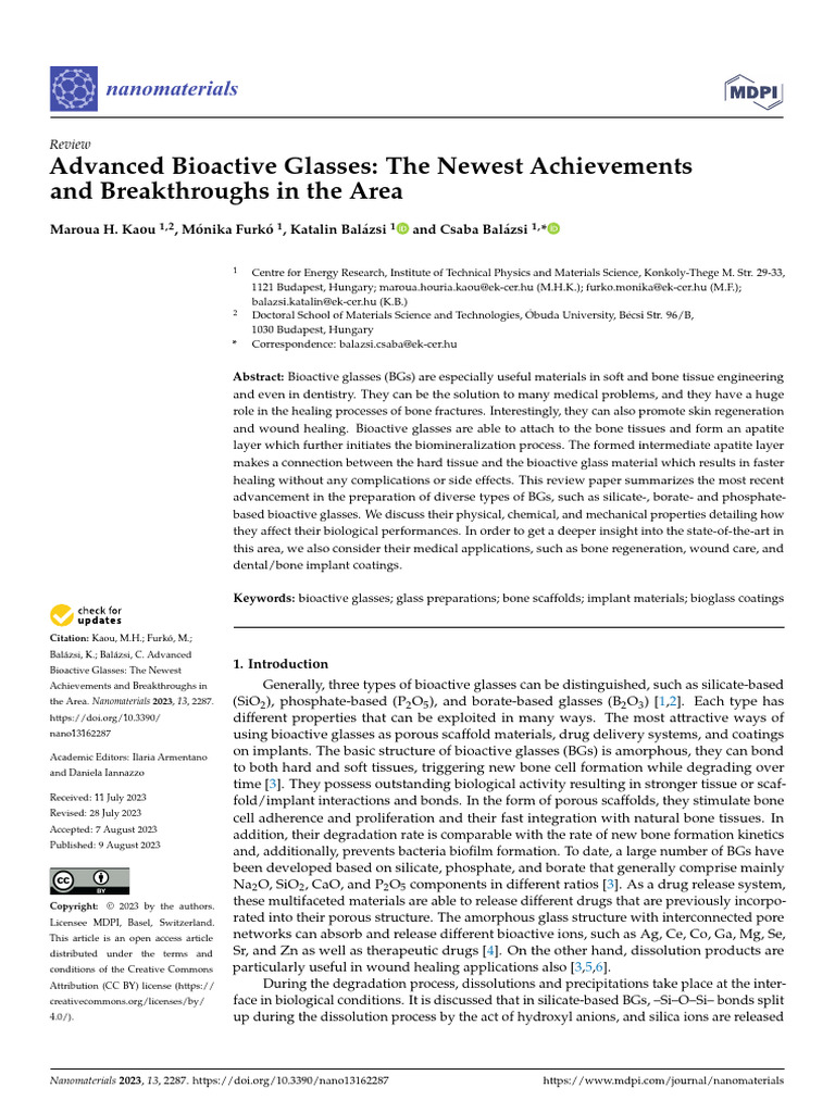 Advanced Bioactive Glasses: The Newest Achievements and Breakthroughs ...