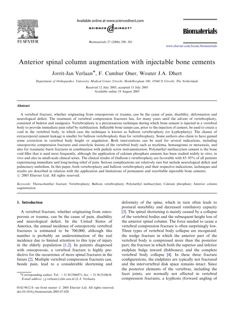 Anterior Spinal Column Augmentation With Injectable Bone Cements | PDF ...
