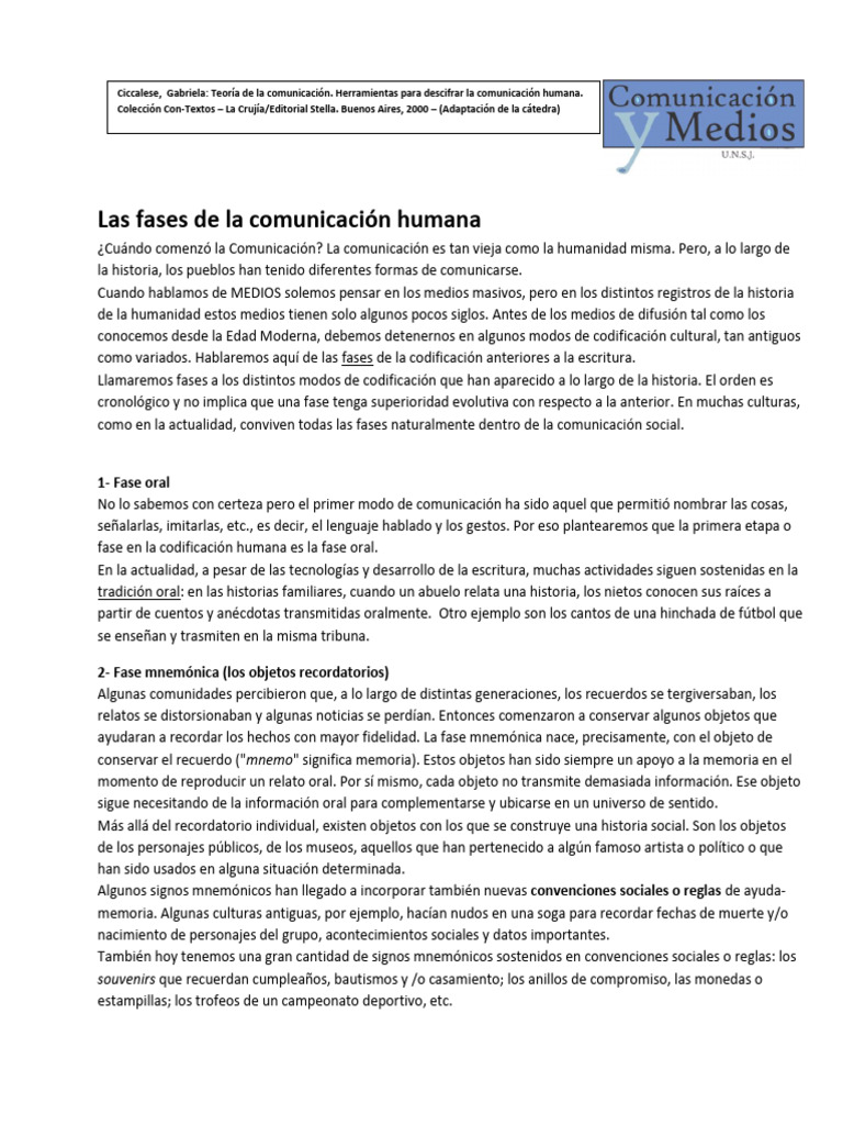 Las Fases de La Comunicacic3b3n Humana | PDF | Comunicación | Escritura