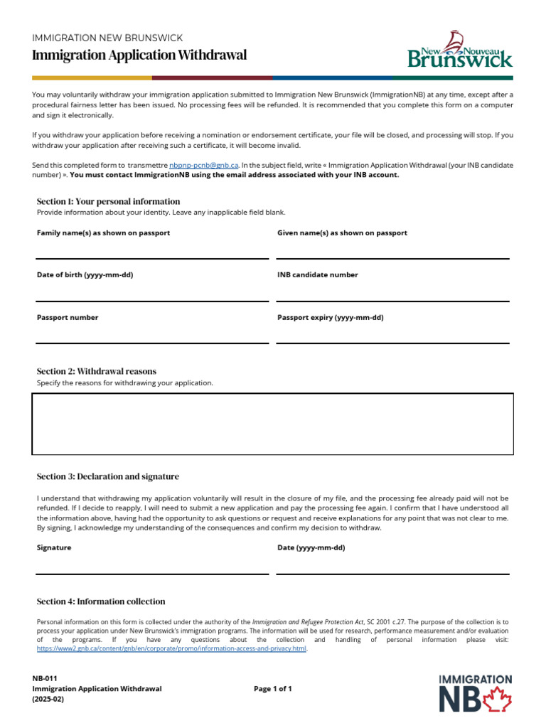 NB 011 Request To Withdraw Immigration Application | PDF | Passport ...