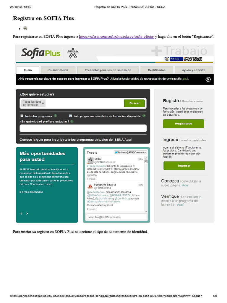 Registro en SOFIA Plus - Portal SOFIA Plus - SENA | PDF | Informática