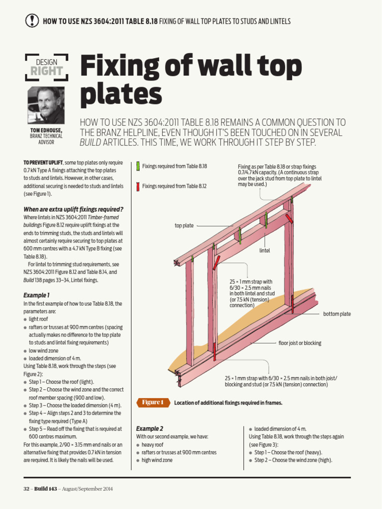 Fixing Wall Top Plates: NZS 3604 Guide | PDF | Framing (Construction ...