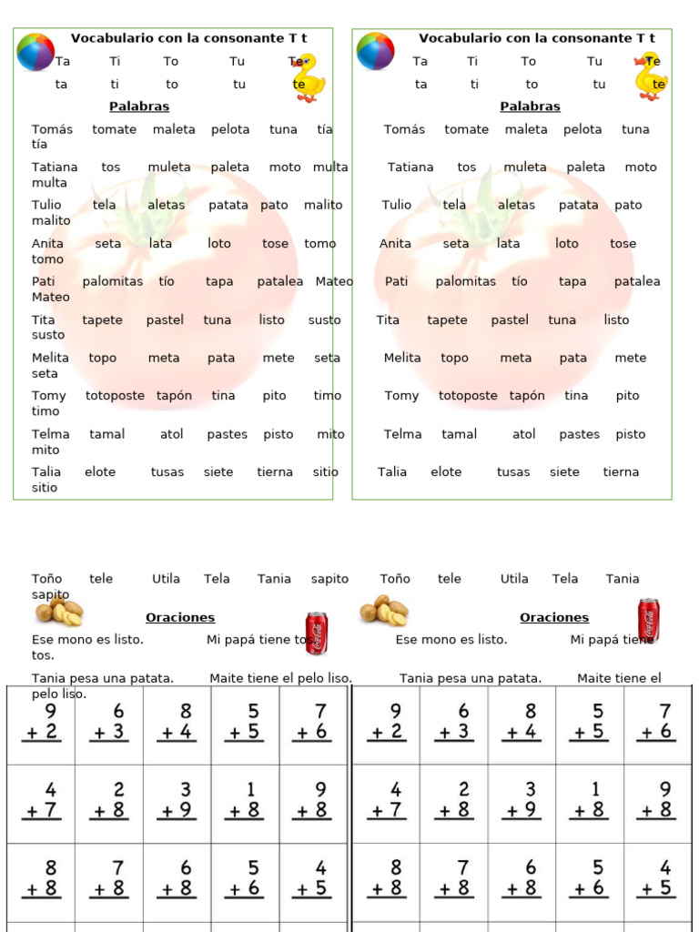 Vocabulario Con La Consonante T T Vocabulario Con La Consonante T T | PDF