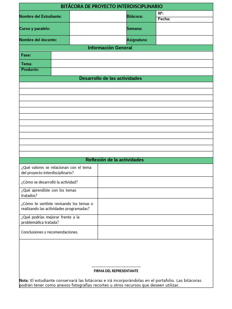 Bitácora de Proyecto Interdisciplinario | PDF