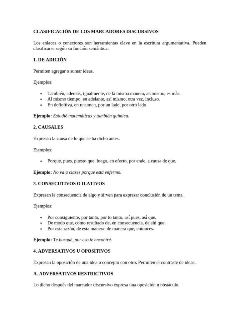 Clasificación de Marcadores Discursivos | PDF