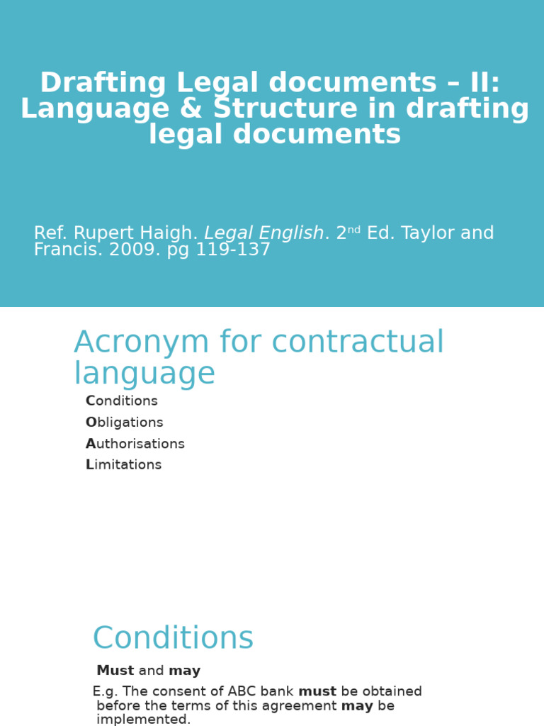 2 - Drafting Legal Documents - Language & Structure | PDF | Business ...