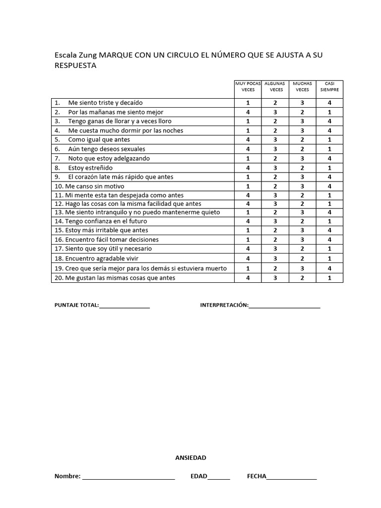 Zung y Prueba 2 | PDF